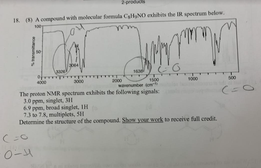 Solved 18. (8) A camnound with molecular formula C8H9NO | Chegg.com