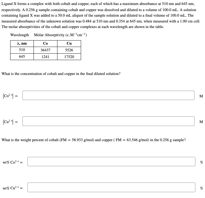 Solved Ligand X forms a complex with both cobalt and copper, | Chegg.com