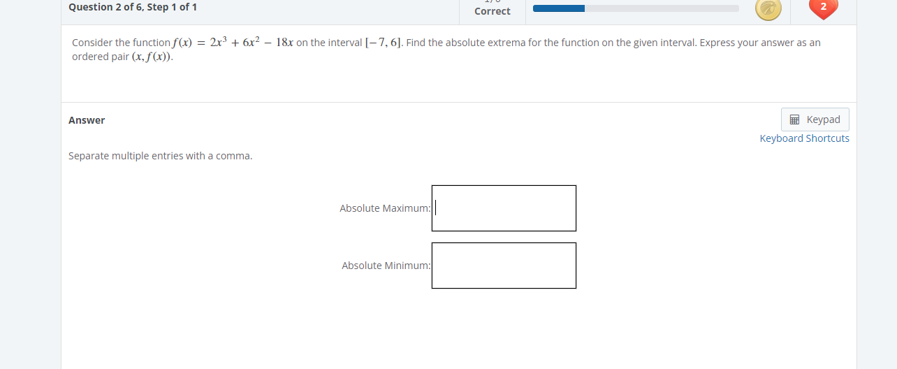 Solved Consider The Function F X 2x3 6x2−18x On The