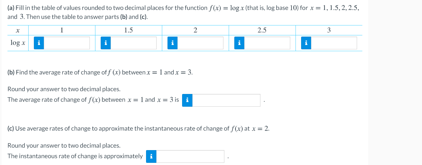 Solved (a) Fill in the table of values rounded to two | Chegg.com
