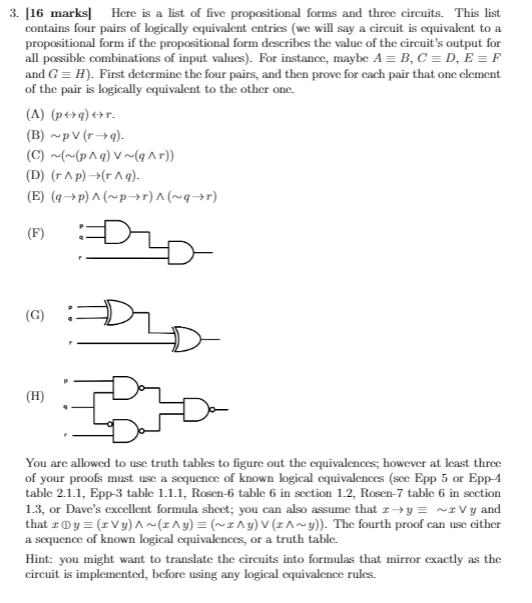 Solved 3. [16 marks Here is a list of five propositional | Chegg.com