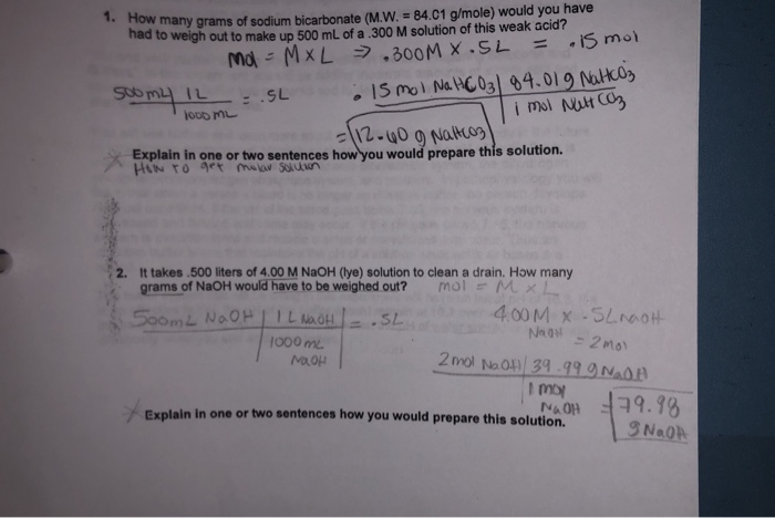 Solved howmany grams of sodium bicarbonate (MW = 8401 | Chegg.com