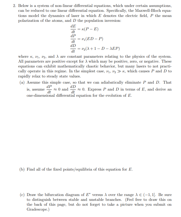 Solved 2. Below is a system of non-linear differential | Chegg.com