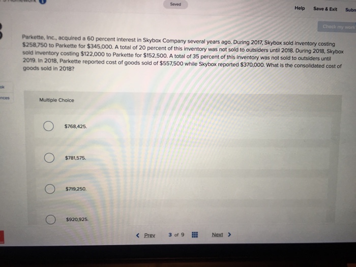 Solved Saved Help Save&Exit Subn heck Parkette, Inc., | Chegg.com