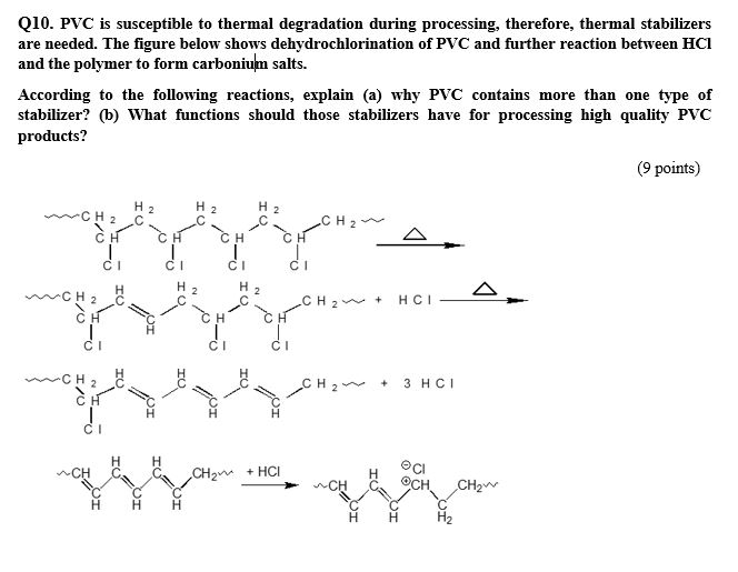 Solved Q10. PVC is susceptible to thermal degradation during | Chegg.com