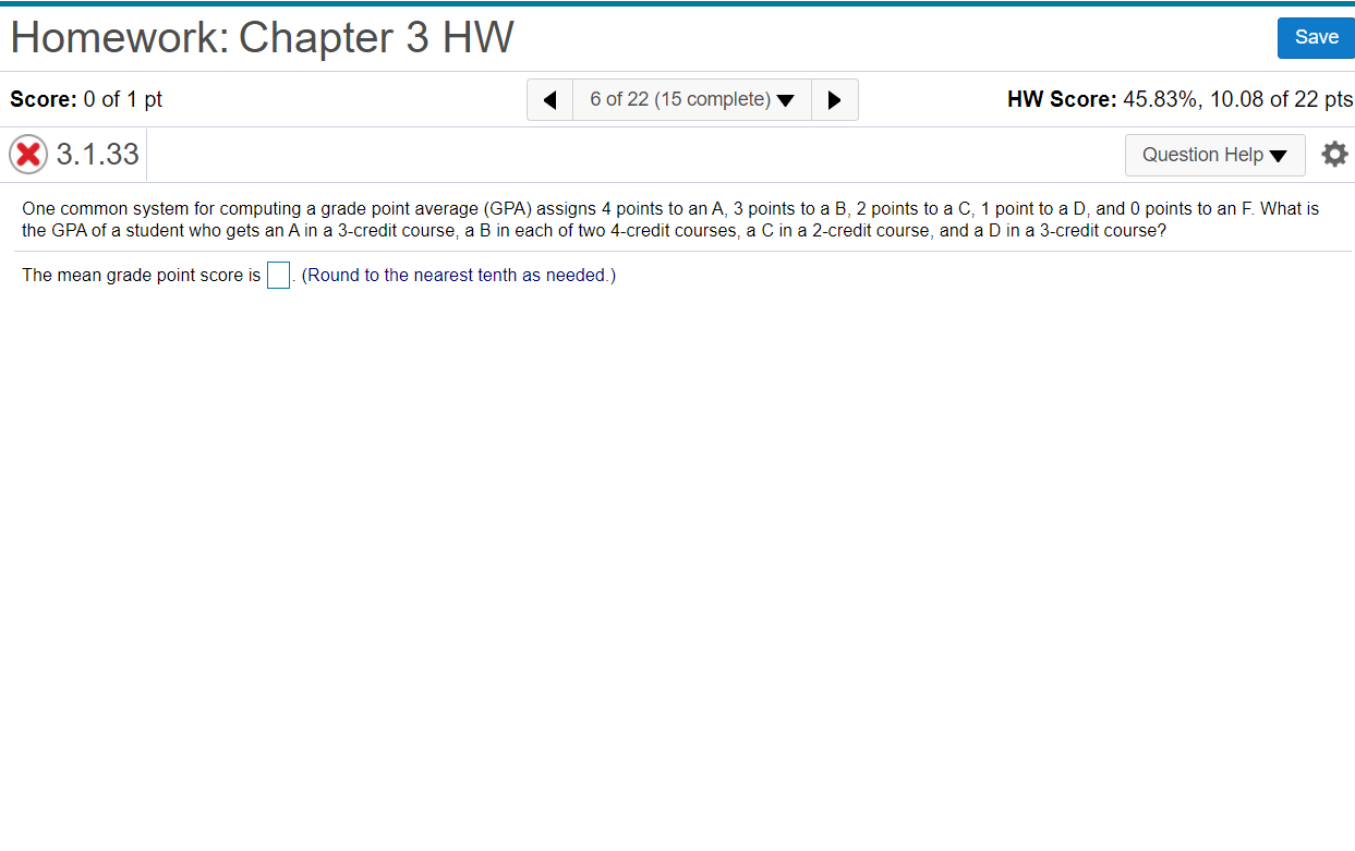 Solved Homework Chapter 3 Hw Save Score 0 Of 1 Pt 6 Of 22