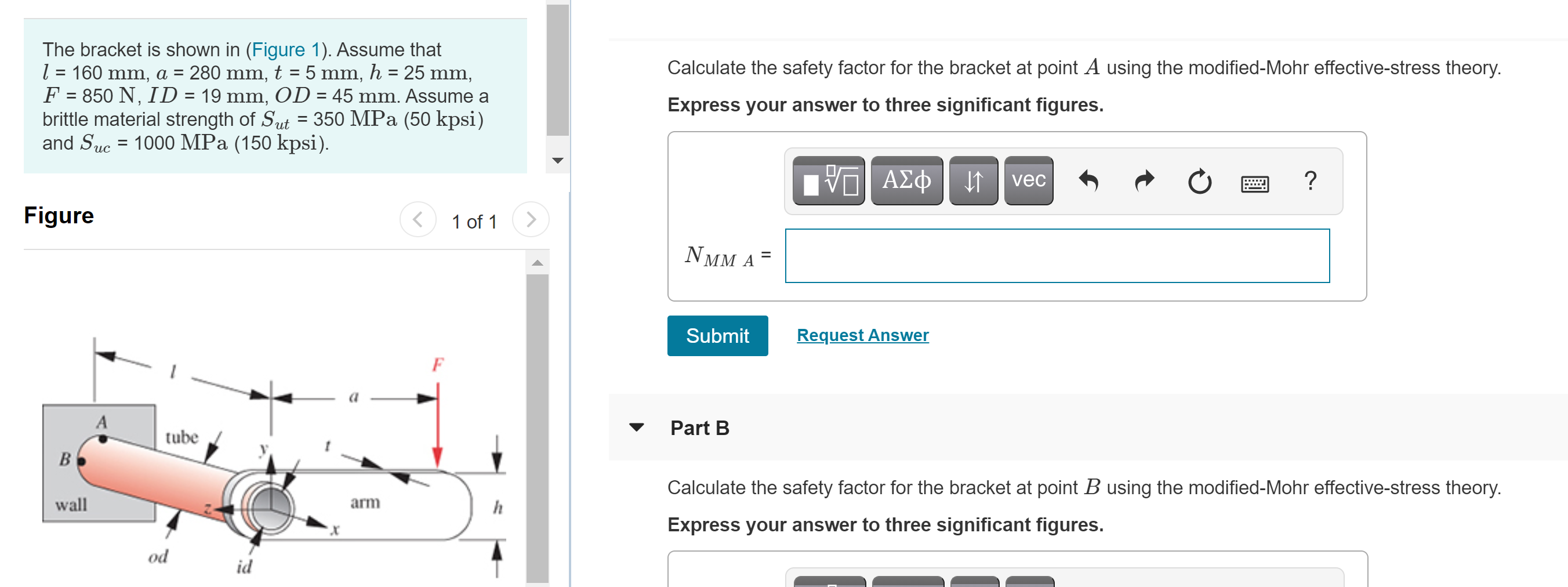 Solved The bracket is shown in (Figure 1). Assume that 1 = | Chegg.com