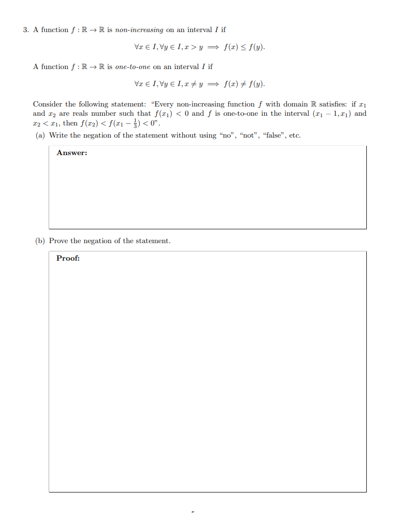 Solved 3. A function f: RR is non-increasing on an interval | Chegg.com