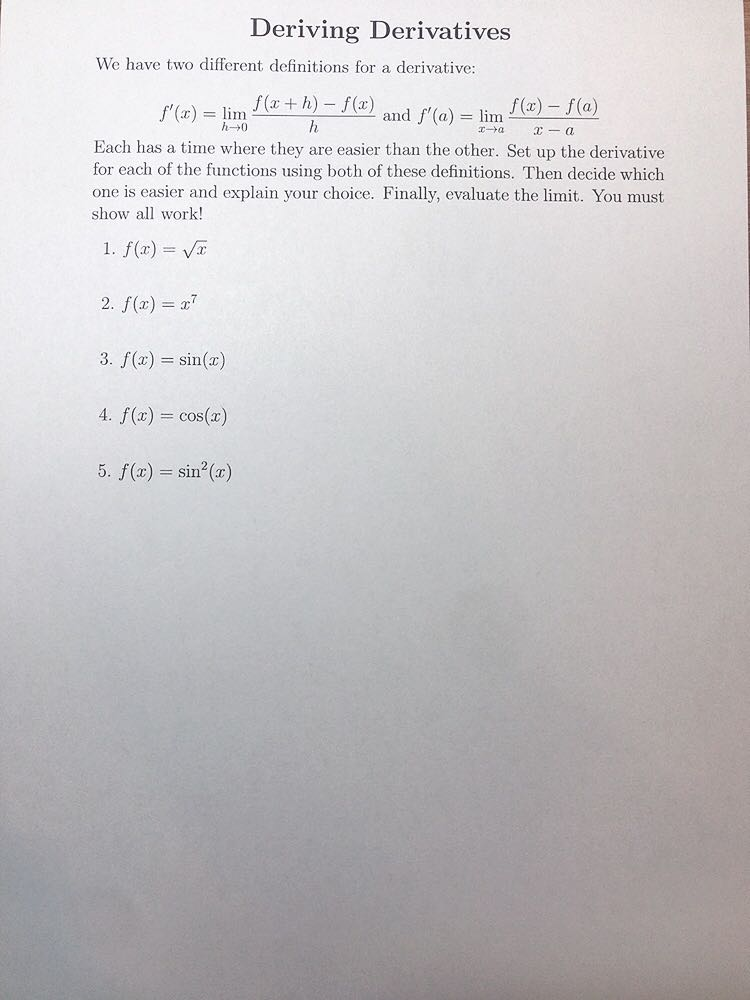 Solved Deriving Derivatives. Can I get the solutions for | Chegg.com