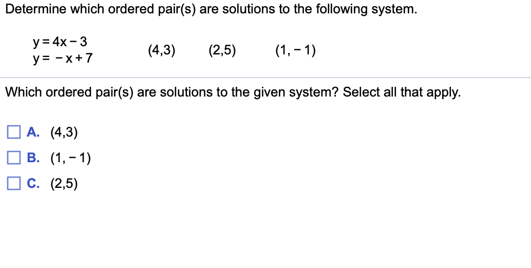 Solved Determine which ordered pair(s) are solutions to the | Chegg.com