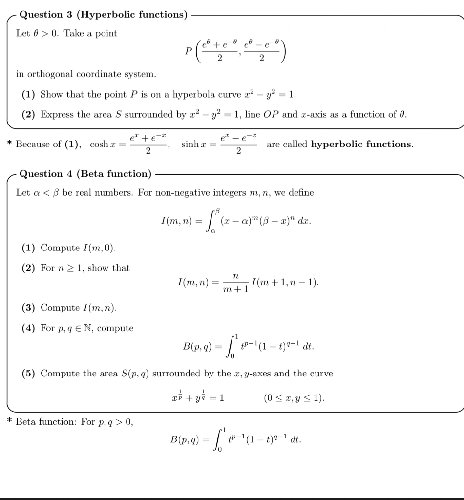 Solved Question 3 (Hyperbolic functions) Let e > 0. Take a | Chegg.com