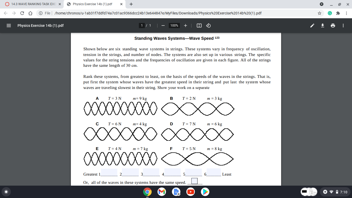 14.3 WAVE RANKING TASK EXE X > Physics Exercise 14b | Chegg.com