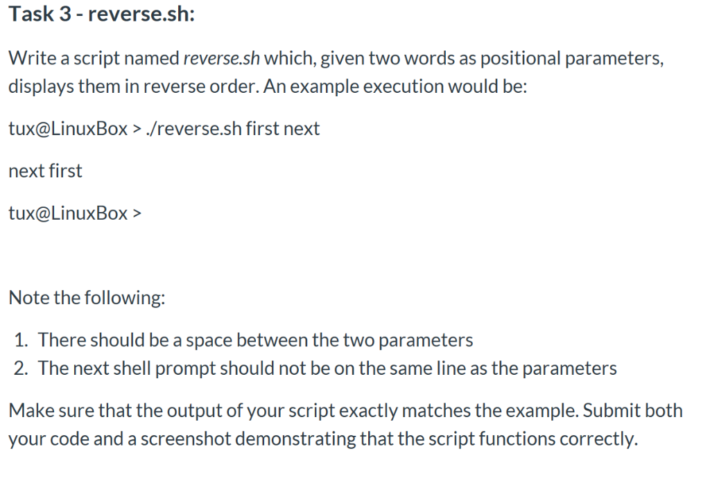 Solved Task 3 - reverse.sh: Write a script named reverse.sh | Chegg.com