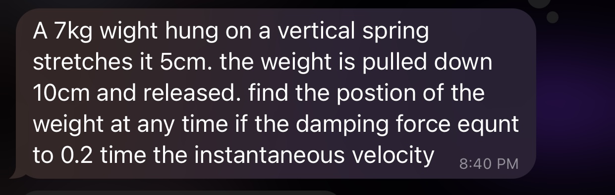 Solved A 7 kg wight hung on a vertical spring stretches it 5 | Chegg.com