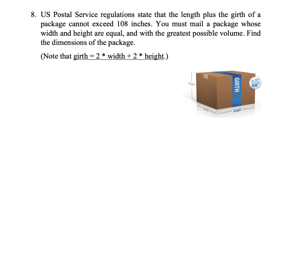 Solved 8. US Postal Service regulations state that the | Chegg.com