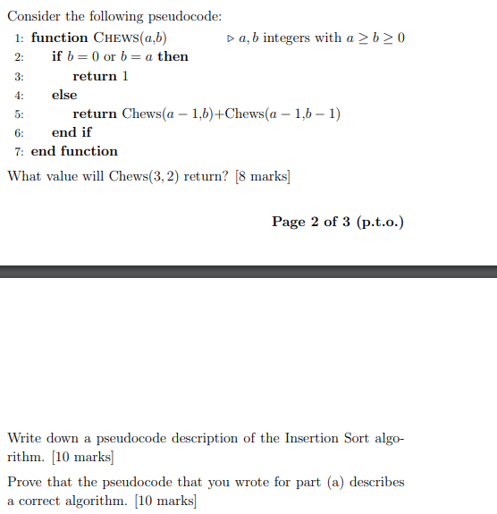 Solved , 2: 3: Consider the following pseudocode: 1: | Chegg.com