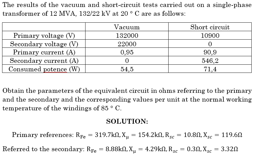 Solved The results of the vacuum and short-circuit tests | Chegg.com