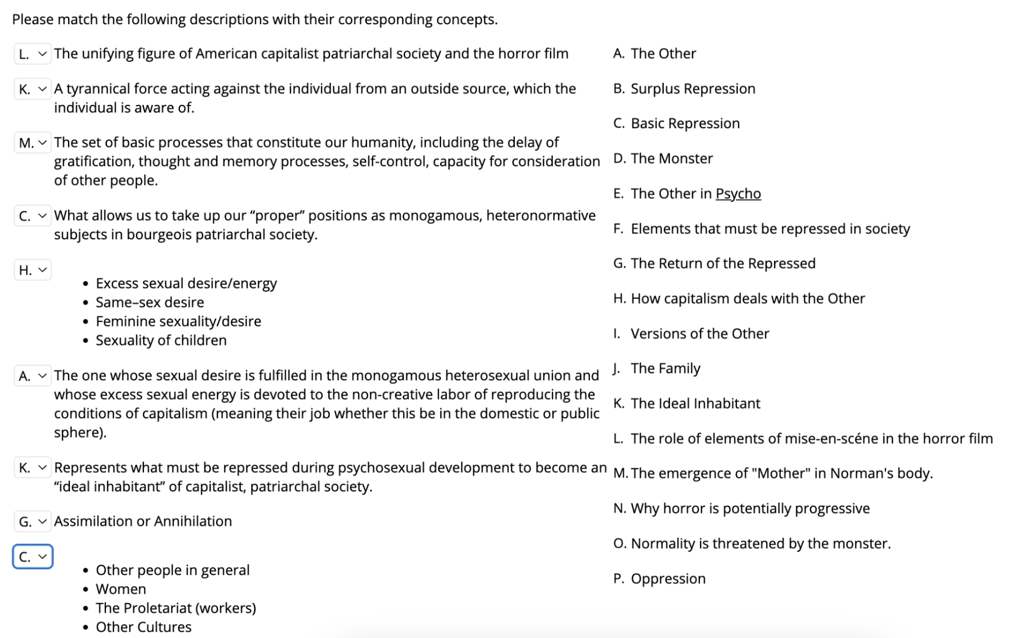 Solved Please match the following descriptions with their | Chegg.com