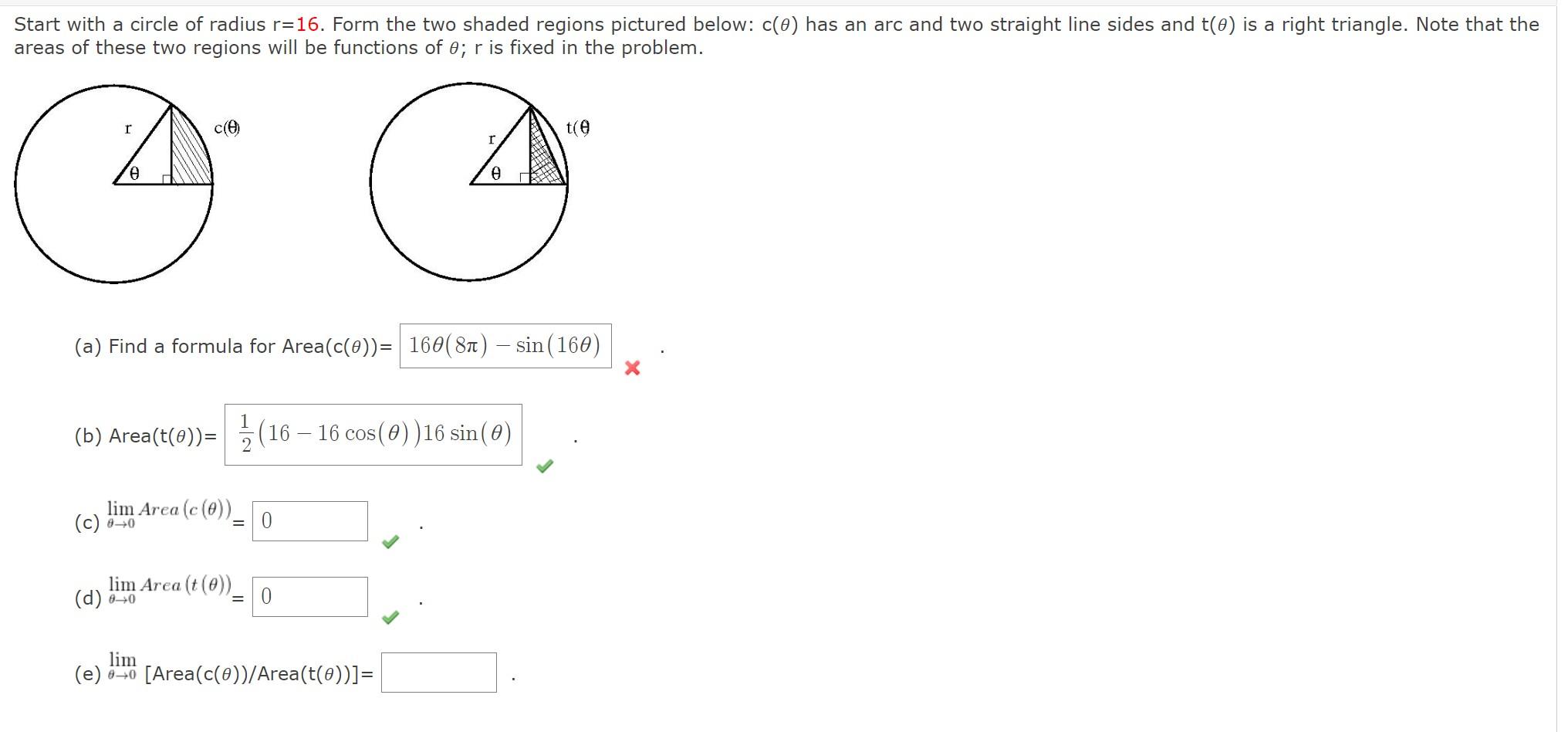 Solved Start with a circle of radius r=16. Form the two | Chegg.com