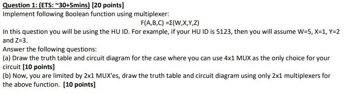 Solved Question 1: (ETS: "30+5mins) (20 points] Implement | Chegg.com