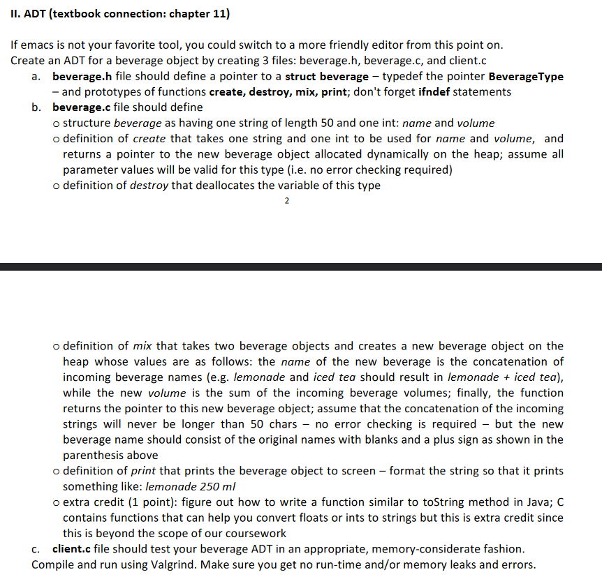 II. ADT (textbook connection: chapter 11) If emacs is | Chegg.com