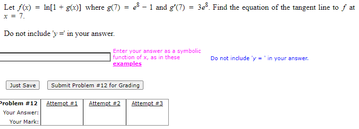 Solved f(x)−x2[f(x)]3=−9x+3 and f(1)=2Let f(x)=ln[1+g(x)] | Chegg.com