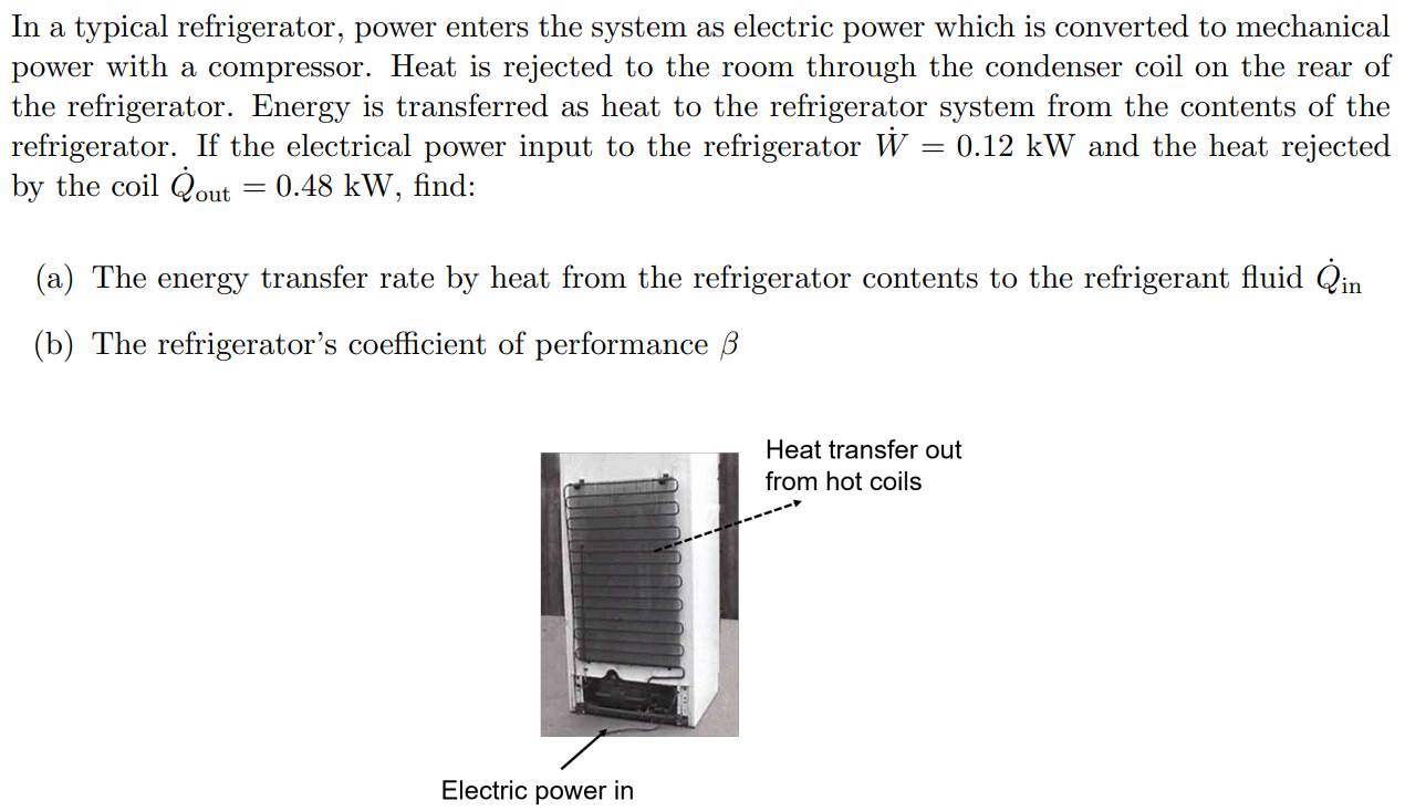 Solved In a typical refrigerator, power enters the system as | Chegg.com