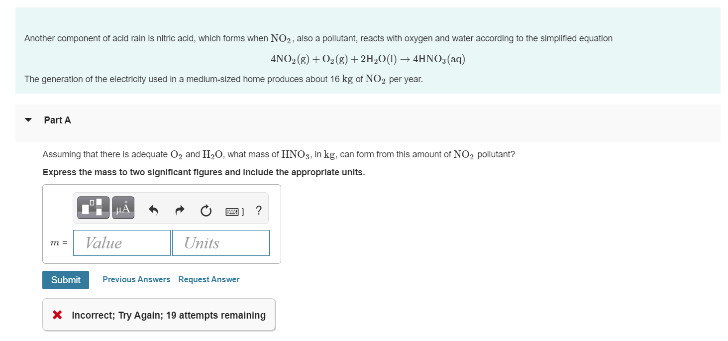 Solved Another component of acid rain is nitric acid, which | Chegg.com