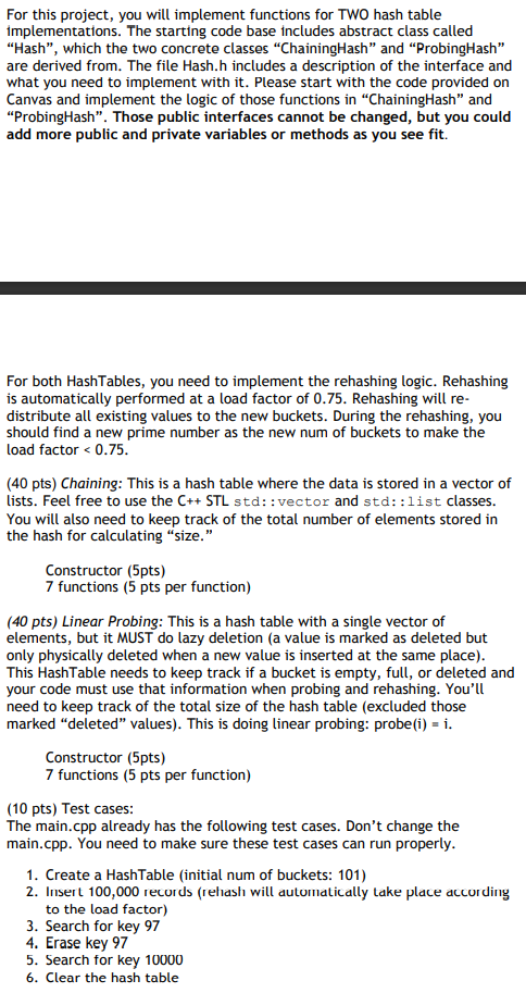 Solved For this project, you will implement functions for | Chegg.com