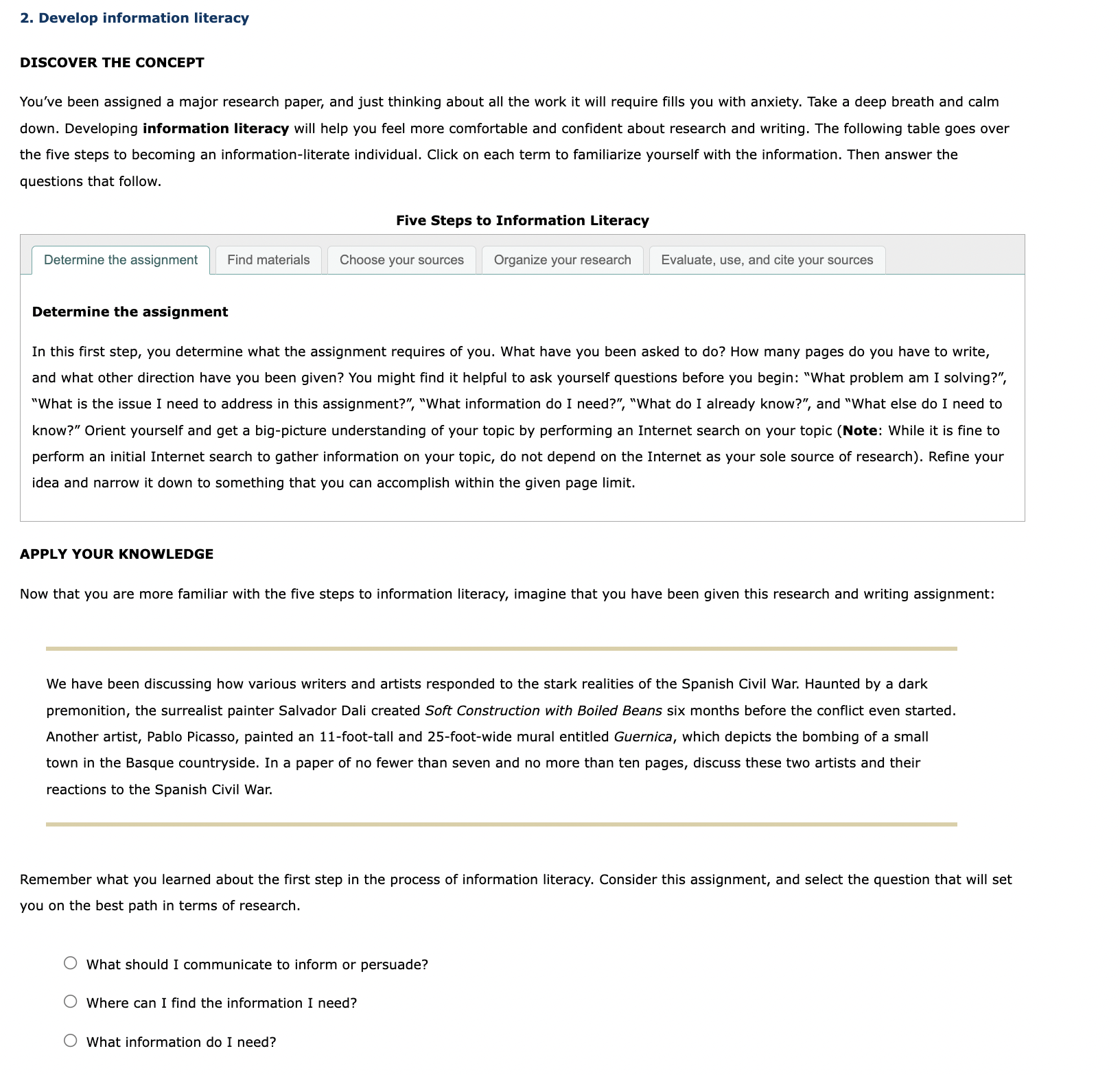 2. Develop information literacy DISCOVER THE CONCEPT | Chegg.com
