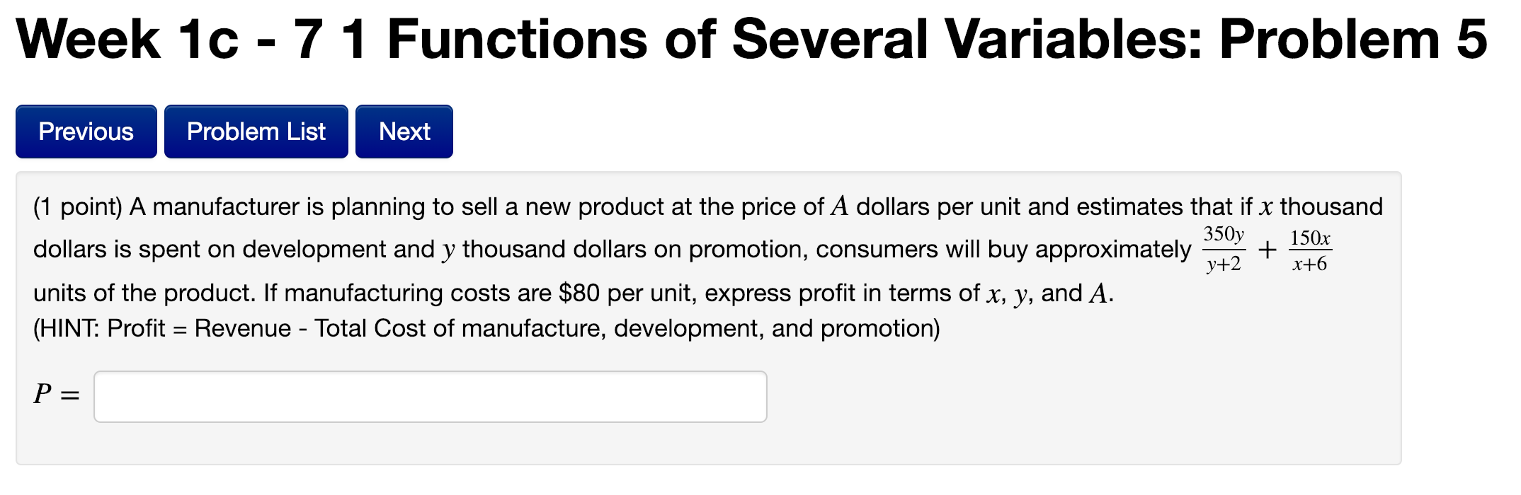 Solved Week 10 - 71 Functions of Several Variables: Problem | Chegg.com