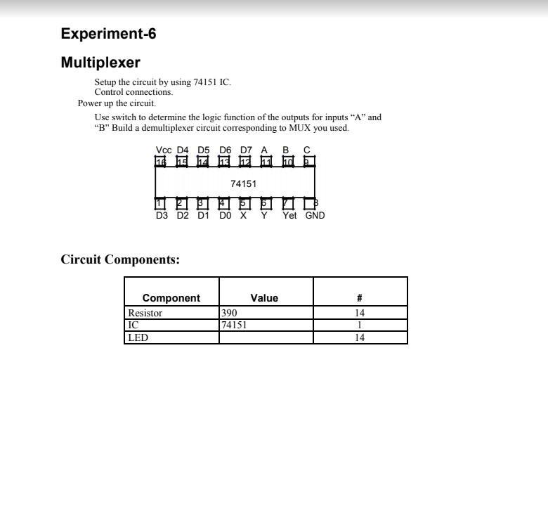 Solved Experiment-6 Multiplexer Setup the circuit by using | Chegg.com
