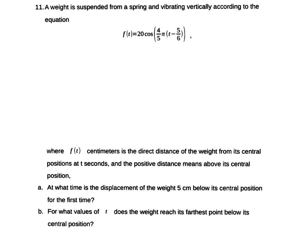 Solved 11. A weight is suspended from a spring and vibrating | Chegg.com