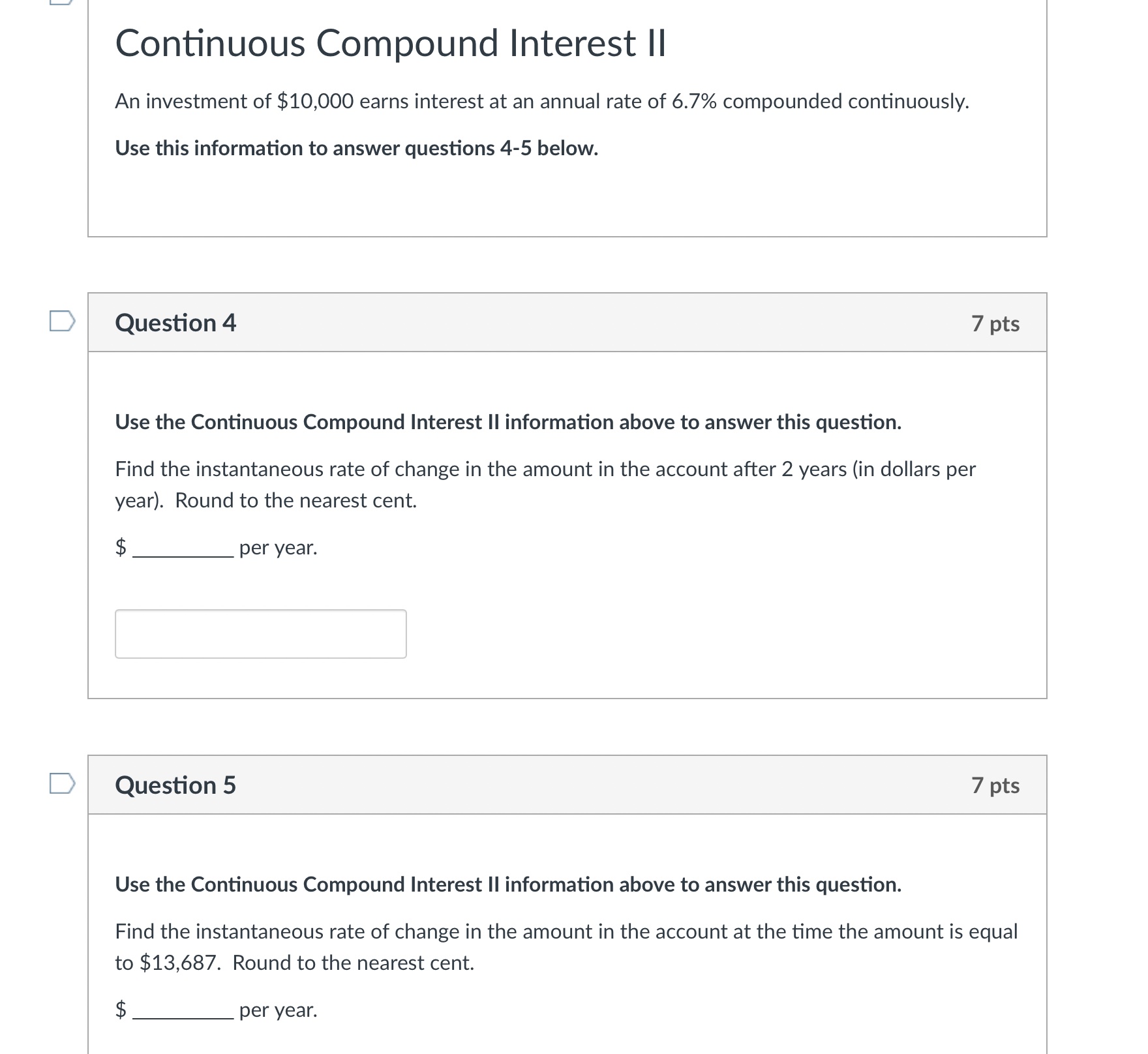 Solved Continuous Compound Interest II An investment of | Chegg.com