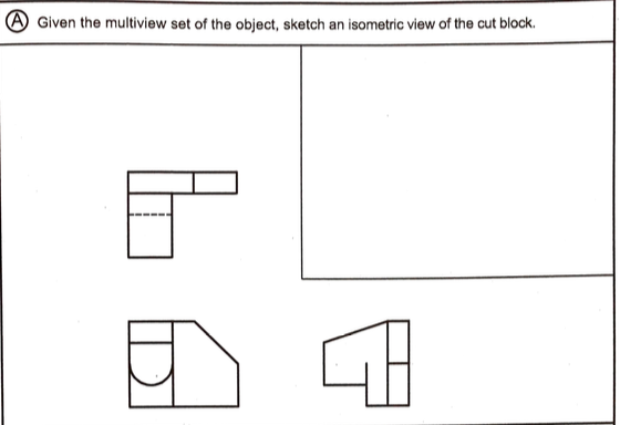 Solved A) Given the isometric view of the cut block, sketch | Chegg.com