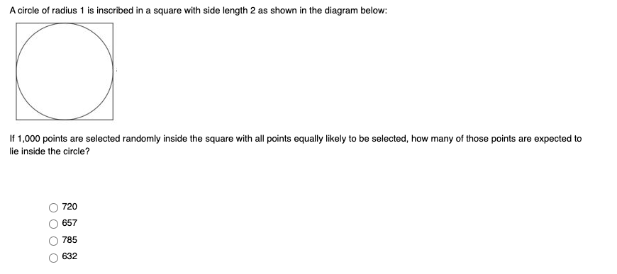 Solved A circle of radius 1 is inscribed in a square with | Chegg.com