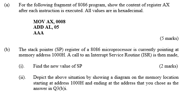 Solved For the following fragment of 8086 program, show the | Chegg.com