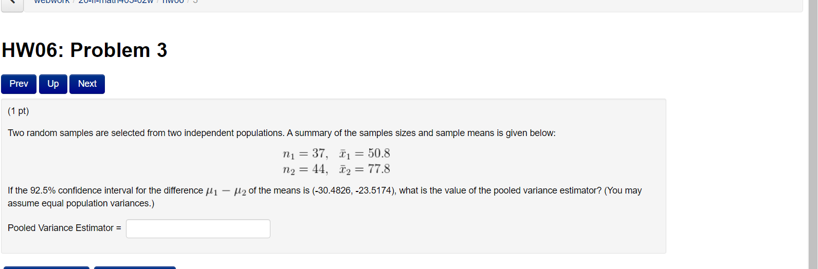 Solved HW06: Problem 3 Prev Up Next (1 pt) Two random | Chegg.com