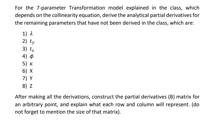 Solved For the 7-parameter Transformation model explained in | Chegg.com