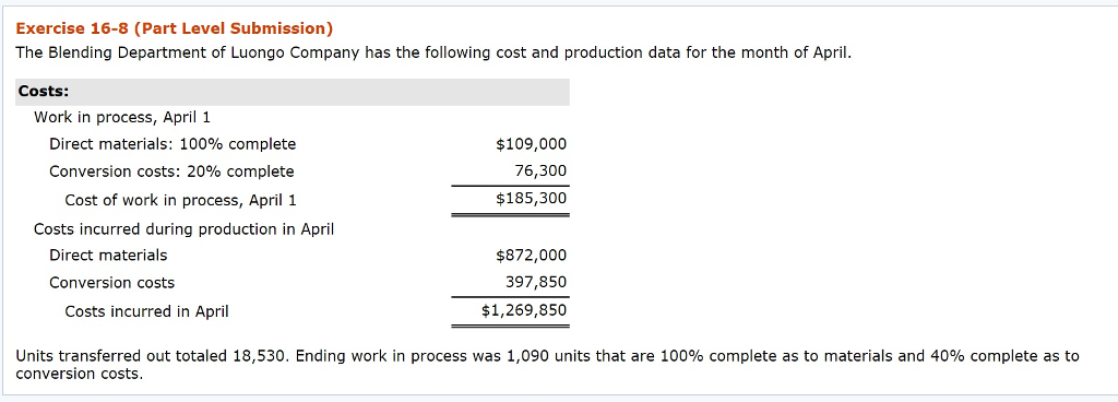 Solved Exercise 16-8 (Part Level Submission) The Blending | Chegg.com