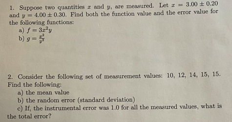 Solved 1. Suppose two quantities x and y, are measured. Let | Chegg.com