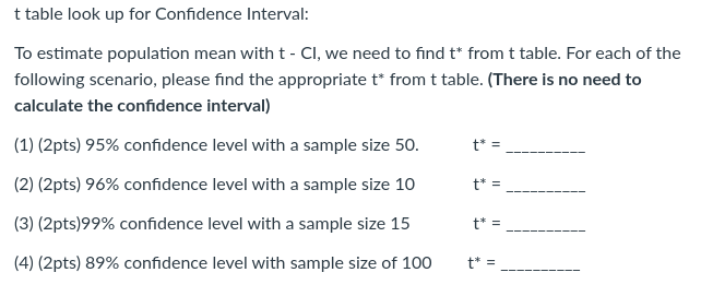 Solved t table look up for Confidence Interval: To estimate | Chegg.com