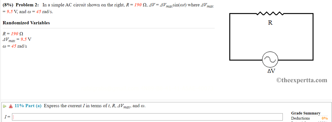 Solved (8\%) Problem 2: In a simple AC circuit shown on the | Chegg.com