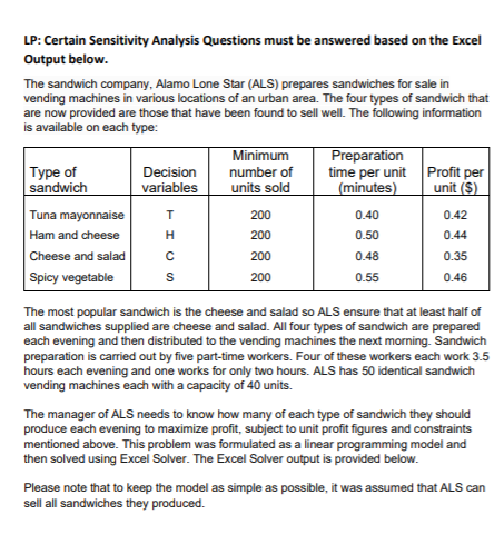 LP: Certain Sensitivity Analysis Questions must be | Chegg.com