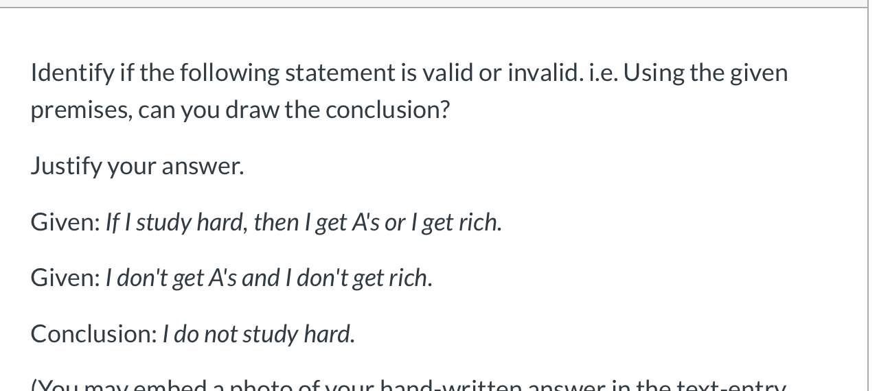 Solved Identify if the following statement is valid or | Chegg.com Solved Identify if the following statement is valid or | Chegg.com