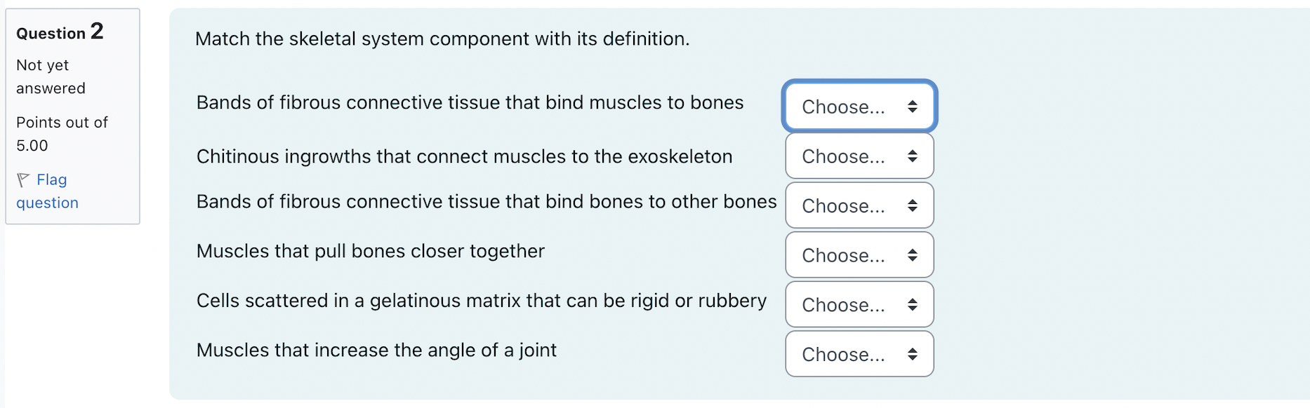 Solved Match the skeletal system component with its | Chegg.com