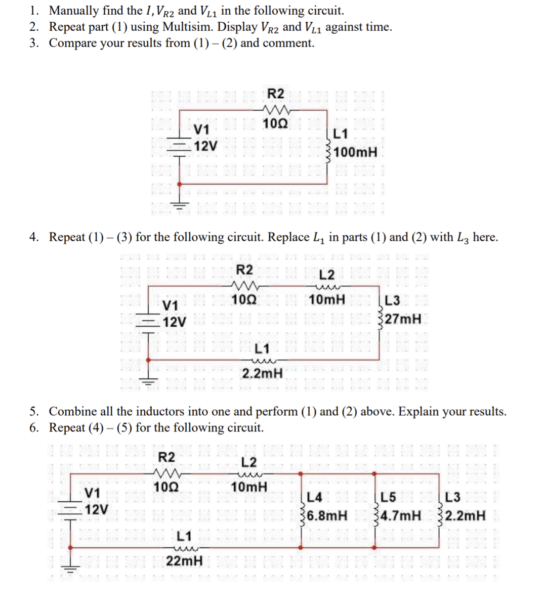 Solved Manually find the I,VR2 ﻿and VL1 ﻿in the following | Chegg.com