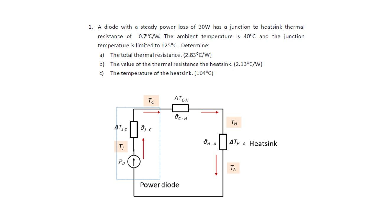 Solved 1. A diode with a steady power loss of 30w has a | Chegg.com