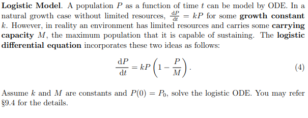 Solved Logistic Model. A population P as a function of time | Chegg.com