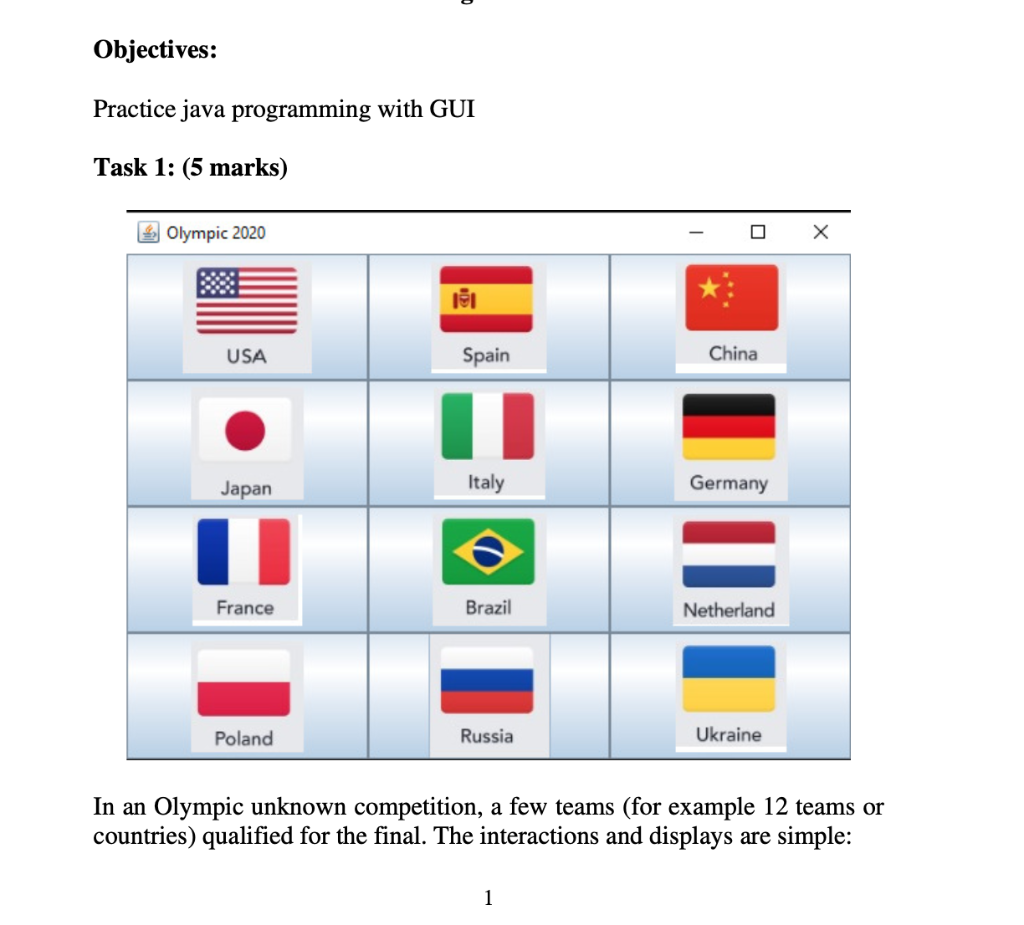 Objectives: Practice java programming with GUI Task | Chegg.com